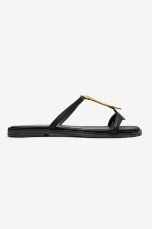 FOREVER & ALWAYS SHOES Tessa Leather Thong Sandal - Black