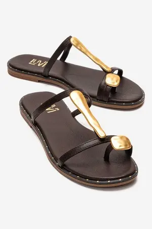 FOREVER & ALWAYS SHOES Tessa Leather Thong Sandal - Brown