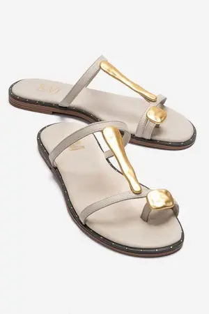 FOREVER & ALWAYS SHOES Tessa Leather Thong Sandal - Ecru