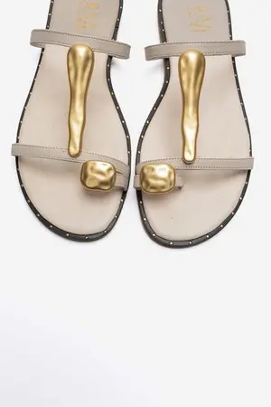 FOREVER & ALWAYS SHOES Tessa Leather Thong Sandal - Ecru
