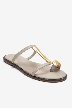 FOREVER & ALWAYS SHOES Tessa Leather Thong Sandal - Ecru