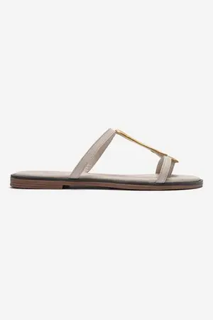 FOREVER & ALWAYS SHOES Tessa Leather Thong Sandal - Ecru