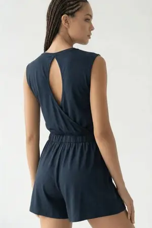 FOREVER & ALWAYS Lesie Modal Short Jumpsuit - Navy