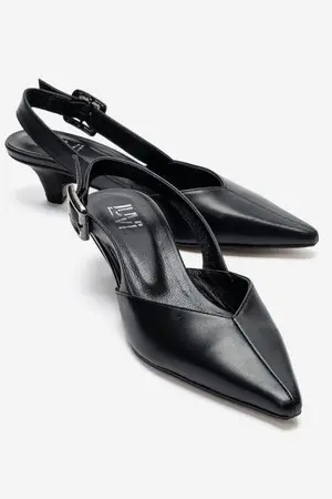FOREVER & ALWAYS SHOES Leather Slingback Kitten Heel Pump - Black