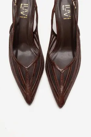 PROLOGUE SHOES Eleana Slingback Stiletto Pump - Brown