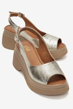 FOREVER & ALWAYS SHOES Laure Leather Wedge Sandal - Gold