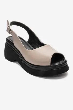 FOREVER & ALWAYS SHOES Laure Leather Wedge Sandal - Ice Blue