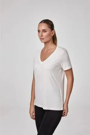 FOREVER & ALWAYS Alaia Deep V-neck Ultra Soft Modal T-shirt - Ecru