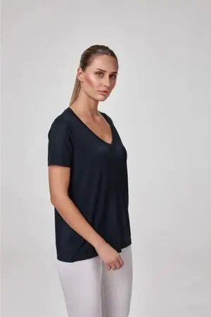 FOREVER & ALWAYS Alaia Deep V-neck Ultra Soft Modal T-shirt - Navy