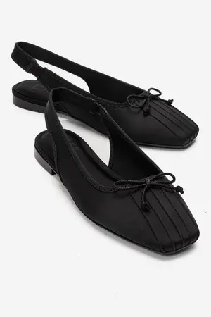 PROLOGUE SHOES Zelvia Bow Slingback Ballet Flats - Black