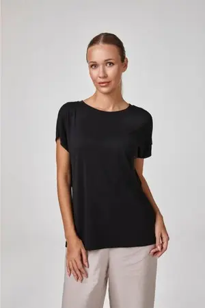 FOREVER & ALWAYS Liona Modal Blend Soft Stretch Everyday Top - Black