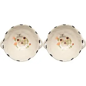 DANICA BRANDS Footed Catbloom Bowlset Of 2 - Beige