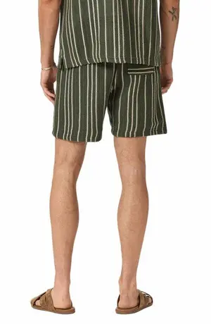 John Varvatos Vertical Stripe Cotton Blend Drawstring Shorts