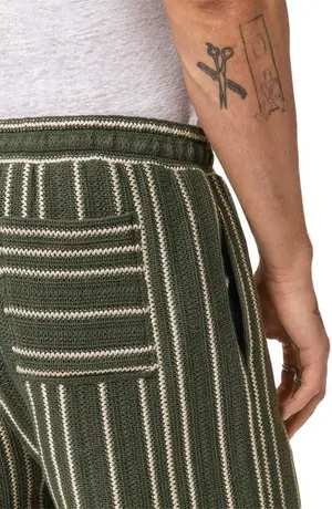 John Varvatos Vertical Stripe Cotton Blend Drawstring Shorts