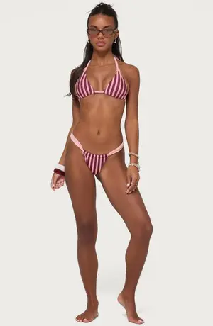 EDIKTED Striped Knotted Bikini Top