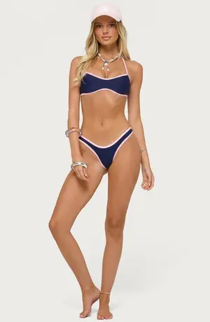 EDIKTED Kina Contrast Binding Halter Bikini Top