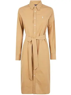 Polo Ralph Lauren Long Sleeve Button-up Belted Midi Shirt Dress - Brown