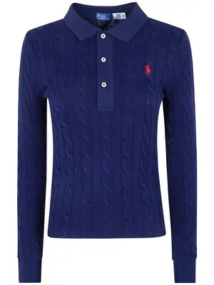 Polo Ralph Lauren Long Sleeve Cable Knit Polo Shirt - Blue