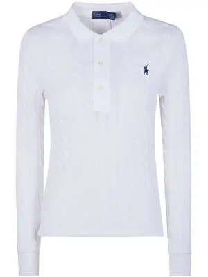 Polo Ralph Lauren Long Sleeve Cable Knit Polo Shirt - White