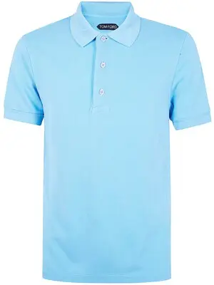 TOM FORD Lyocell Piquet Short Sleeves Polo Shirt - Blue
