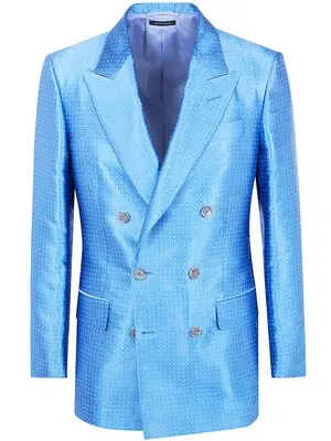 TOM FORD Duchesse Polka Dot Jacquard Double Breasted Jacket - Blue