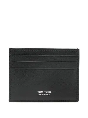 TOM FORD Supple Grain Leather Elongated T Line Card Holder With Centra - Black