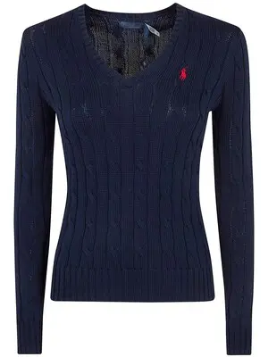 Polo Ralph Lauren Kimberly V-neck Cable Knit Pullover - Blue