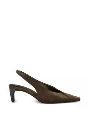 Brunello Cucinelli Suede Monili Embellished Heel Slingback Pumps