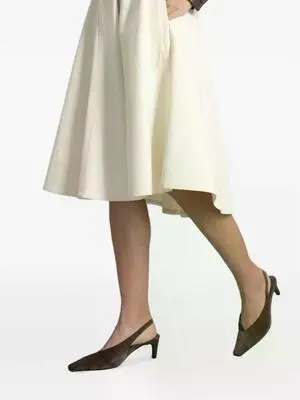Brunello Cucinelli Suede Monili Embellished Heel Slingback Pumps