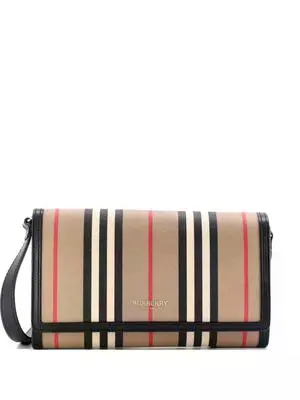 Burberry Icon Stripe E-canvas Wallet On Strap Crossbody Bag - Brown