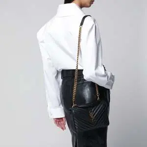 Saint Laurent Medium College Bag In Quilted Leather - Black