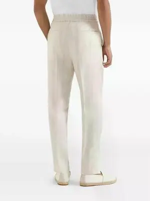 Brunello Cucinelli Linen Chevron Chalk Stripe Trousers With Drawstring And Double Pleats - Neutrals