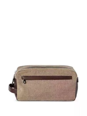Brunello Cucinelli Water-resistant Canvas And Burnished Calfskin Beauty Case With Double Zipper - Brown