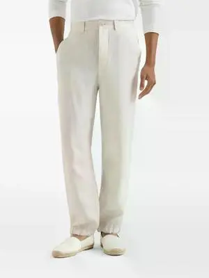 Brunello Cucinelli Linen Micro Chevron Trousers With Drawstring - Neutrals