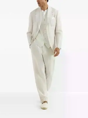 Brunello Cucinelli Linen Micro Chevron Unlined Blazer - Neutrals
