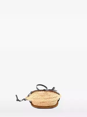 Loewe Gate Leather Shoulder Bag With Raffia - Black