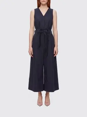 Max Mara Cotton Sleeveless V-neck Jumpsuit With Sash Belt - Blue