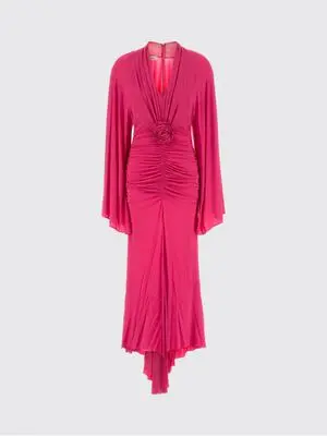 Blumarine Asymmetrical Jersey Sheath Midi Dress With Flower Appliqu