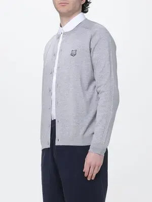 Maison Kitsuné Wool Cardigan With Embroidered Logo - Grey