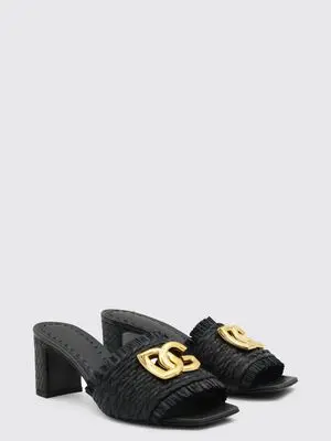 Dolce & Gabbana Raffia Mules With Dg Monogram - Black