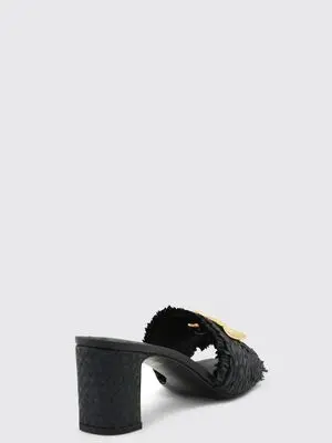 Dolce & Gabbana Raffia Mules With Dg Monogram - Black