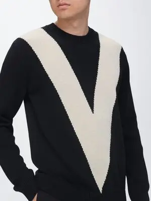 Valentino Garavani Virgin Wool Crew Neck Sweater With Vlogo Signature Monogram - Black