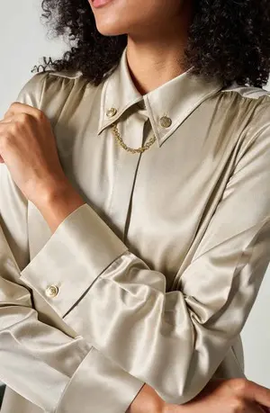 Lilysilk Charmeuse Silk Blouse With Metal Chain Detail - Medium Brown