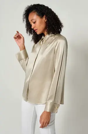 Lilysilk Charmeuse Silk Blouse With Metal Chain Detail - Medium Brown