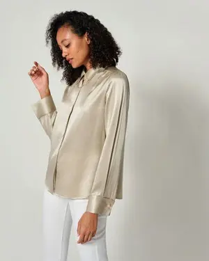 Lilysilk Charmeuse Silk Blouse With Metal Chain Detail - Medium Brown