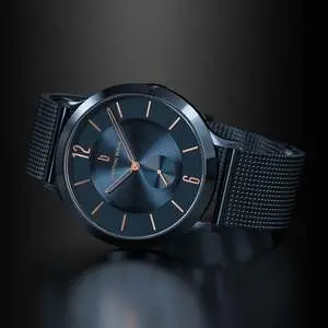 Lilienthal Berlin Rose Gold Mesh Glossy Watch - Blue
