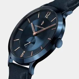 Lilienthal Berlin The Classic Rose Gold Leather Strap Watch - Blue