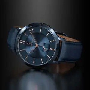 Lilienthal Berlin The Classic Rose Gold Leather Strap Watch - Blue