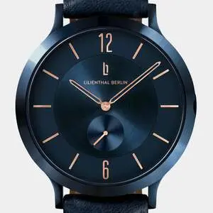 Lilienthal Berlin The Classic Rose Gold Leather Strap Watch - Blue