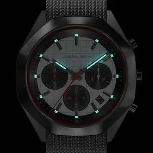 Lilienthal Berlin Octachrono Silver Red Mesh Chronograph Watch - Silver,red